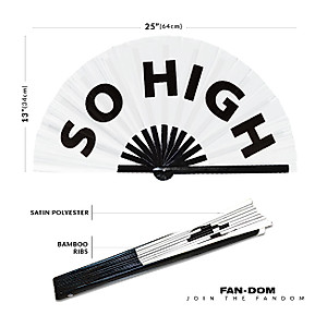 So High hand fan foldable bamboo circuit hand fan funny gag slang words expressions statement gifts Festival accessories Rave handheld Circuit event fan Clack fans (White)