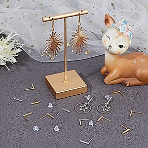 Beebeecraft 40Pcs 2 Colors Stud Earring with Loop 18K Gold & Platinum Plated Rectangle Earring Posts with Ear Nut for DIY Earrings Jewelry Making