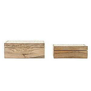 Creative Co-Op Handcarved & Whitewashed Mango Wood Boxes (Set of 2 Sizes) Misc Non-Food Storage, White, 2 Count