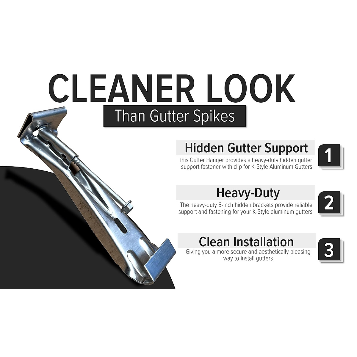 Hidden Gutter Hangers 5 Inch with a Pre-Inserted Rust Resistant Screw - Heavy Duty Rain Gutter Brackets Fastener with Clip for 5" K-Style Aluminum Gutters - Easily Repair Sagging Gutters - 50 Pack