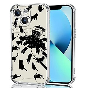 Clear Cute Cat Phone Case iPhone 13 Mini Case - 5.4 Inch Kawaii Black Cats iPhone Case, Non-Slip Pattern Design and Shock Absorption, Gel Frame Support Black Phone Case for Teen Girls and Sisters