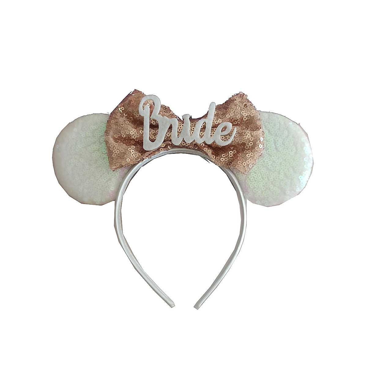 MapleLeaf Bride To Be Minnie Ears Headband, White Bridal Veil, Honeymoon Ears for Engagement Party or Bachelorette (White)