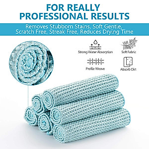 Waffle Microfiber Towels, Premium Waffle Knit Detailing Towel, Flat Waffle Weave Cloth for Car Windows Glass, No-Odor Streak-Free Ultra Absorbent Small Kitchen Cleaning Rags, 8Pack-12x12", Pale Blue