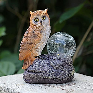 CORIETTA Solar Garden Statue Outdoor Decor,Owl Standing On The Stone,Beside A Cracked Glass Ball with Warm Light,Polyresin Statue for Patio, Lawn, Yard Art Decoration, Housewarming Garden Gift