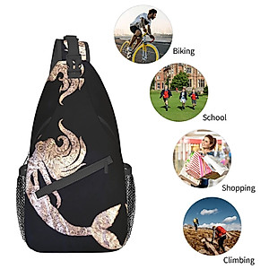 PSVOD Black Mermaid Crossbody Bag, Men'S And Women'S Sling Chest Cross Body Bag, Used For Leisure And Travel