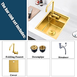 FAFACAI Kitchen Sink Golden Bar Sink Stainless Steel Set Balcony Mini Handmade Pool with Faucet Drop in Or Undermount (Color : Gold, Size : 45x30x23cm) (Gold 45x30x23cm)
