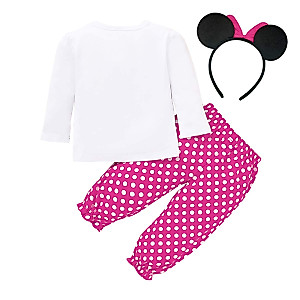 ODASDO Toddler Baby Girl 2nd Second Birthday Party Cake Smash Outfit Cotton Long Sleeve T-shirt Top Pants Ear Bowknot Headband 3pcs Clothes Set Photo Props Hot Pink 18-24 Months