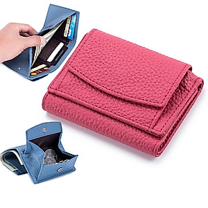 Wallet - Lightweight Zippered Minimalist Wallet with Clear ID Window - Water-proof Vegan Leather Mini Coin Purse Wallet (Rose Red)