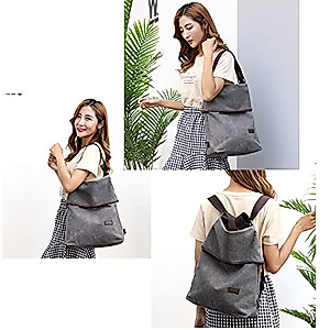 WECALF Women Multifunction Canvas Shoulder Bag, Convertible to Backpack or Crossbody Purse, Natural Fabric, Ideal for Traveling, Shopping, Schooling, Dating, Camping, Hiking, Working (grey)