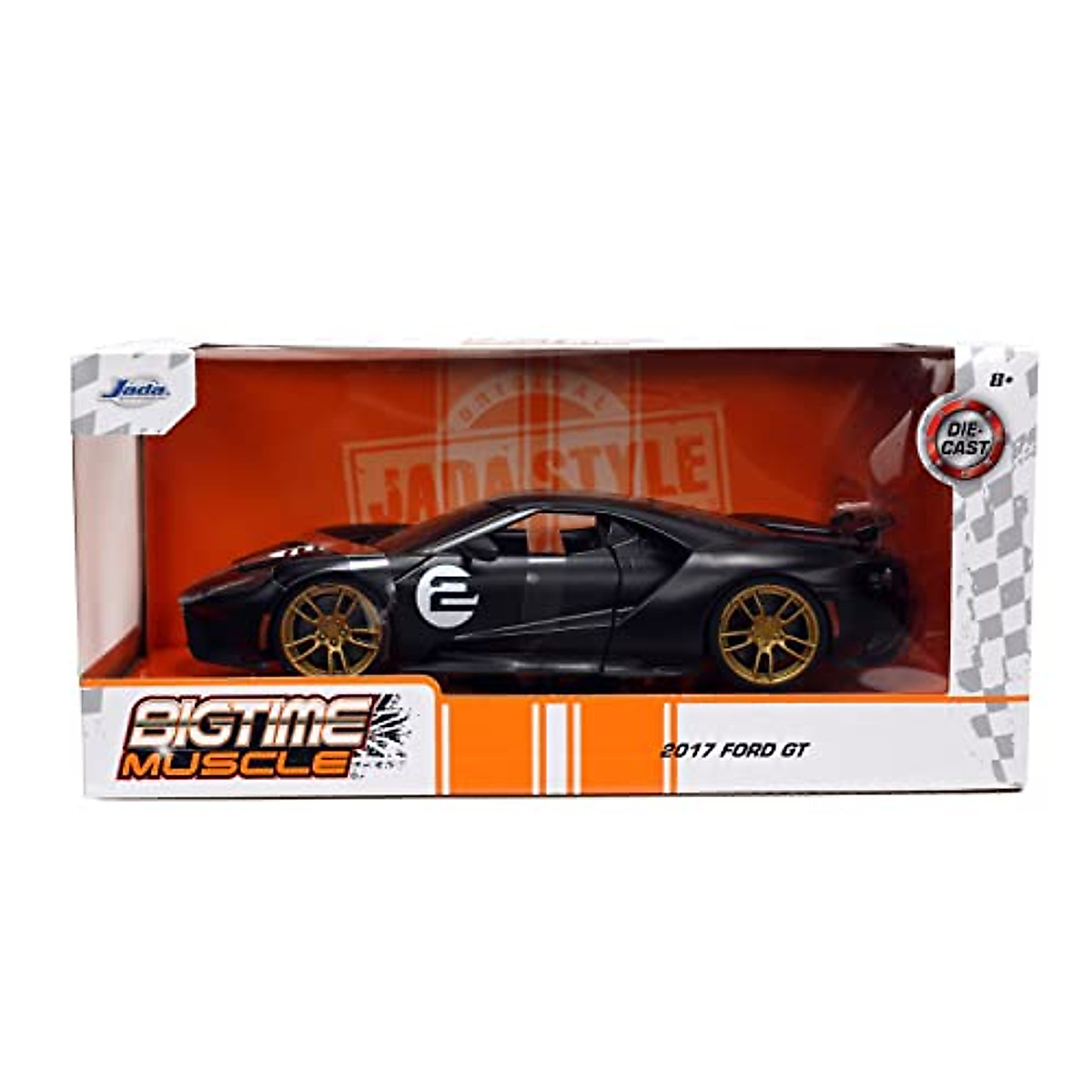 Jada Toys Big Time Muscle 1:24 2017 Ford GT Die-cast Car Black/White Stripes, Toys for Kids and Adults
