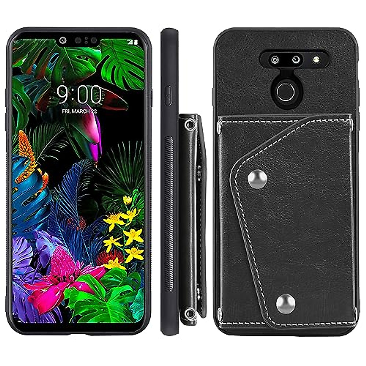 Asuwish Phone Case for LG G8 ThinQ Wallet Cover with Screen Protector and Credit Card Holder Crossbody Strap Stand Leather Cell Accessories LGG8 Thin Q G 8 LG8 G8thinq LGG8thinq 8G Women Girls Black