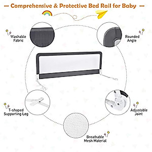 Costzon Double Sided Bed Rail Guard, 2 Pack, Extra Long Swing Down Safety Guard w/Straps, Folding Baby Bedrail for Kids Twin Double Full Queen King Mattress, Gray, 59 Inch