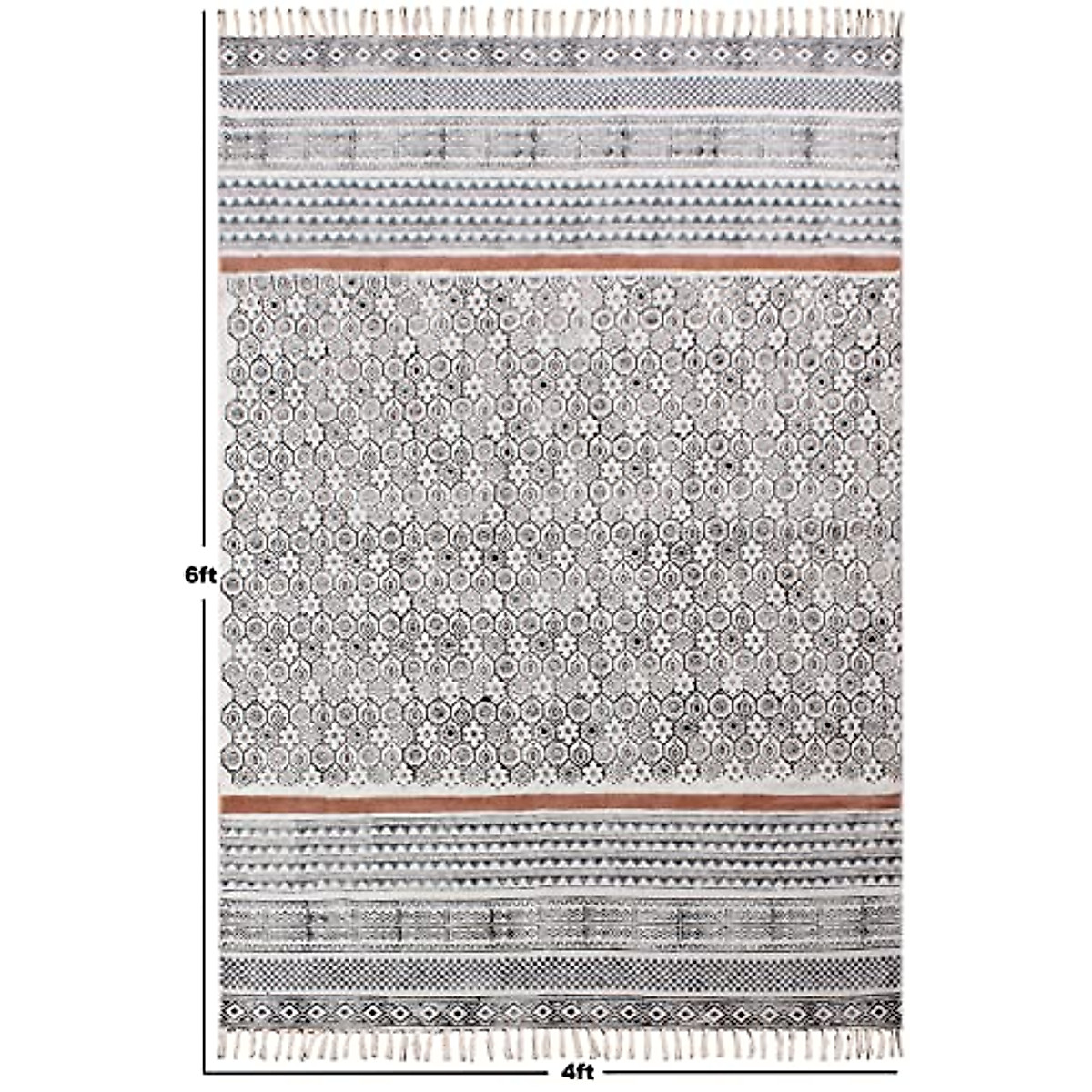 Casavani Hand Block Printed Tassels Throw Rugs Brown, Black Geometric Area Rug Doormat Floor Rug Indoor Area Rugs for Bedroom Living Room Laundry Room 3x10 Feet Runner