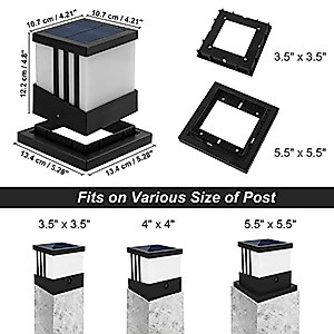 T-SUN Solar Post Cap Light, 4x4 5x5 6x6 Solar Post Cap Outdoor, 3 Modes Solar Powered Fence Deck Post Cap Lights IP65 Waterproof Solar Post Light for Deck Garden Patio Fence 4 Pack