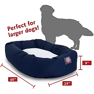 Majestic Pet 40 Inch Poly-Cotton Sherpa Calming Dog Bed Washable – Cozy Soft Round Dog Bed with Spine for Head Support - Fluffy Donut Dog Bed 40x29x9 (inch) – Round Pet Bed Large - Navy Blue