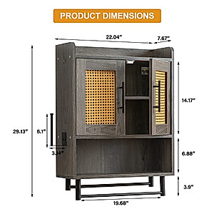 SUNTAGE Bathroom Wall Cabinet, Over Toilet Storage Cabinet w/2 Towel Bar, Paper Roll Holder & Adjustable Shelf in 9 Combinations, Medicine Cabinets Ideal for Bathroom, Kitchen (Brown)