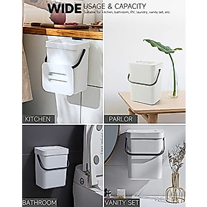 MONGTINGLU Countertop Compost Bin - 1.3 Gallons Hanging Small Trash Can with Lid for Kitchen Bathroom, Under Sink Kitchen Trash Can, Indoor Counter Compost Bucket with Lid, 5L(White)