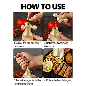 Pepper Grinder Salt Shaker, Kitchen Stainless Steel Salt Pepper Grinders Hand-Made Adjustable Sea Salt Spice Seasoning Grinder to Maintain Flavor for Long Time(Gold)