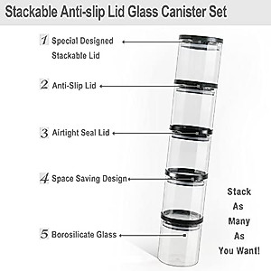 EcoEvo Glass Jars with Black lids, Glass Food Storage Containers with Stackable Lids, Glass Food Jars and Canisters Sets, Glass Pantry Jars with Airtight Lids, Glass Storage Jars (6 Pack of 26oz