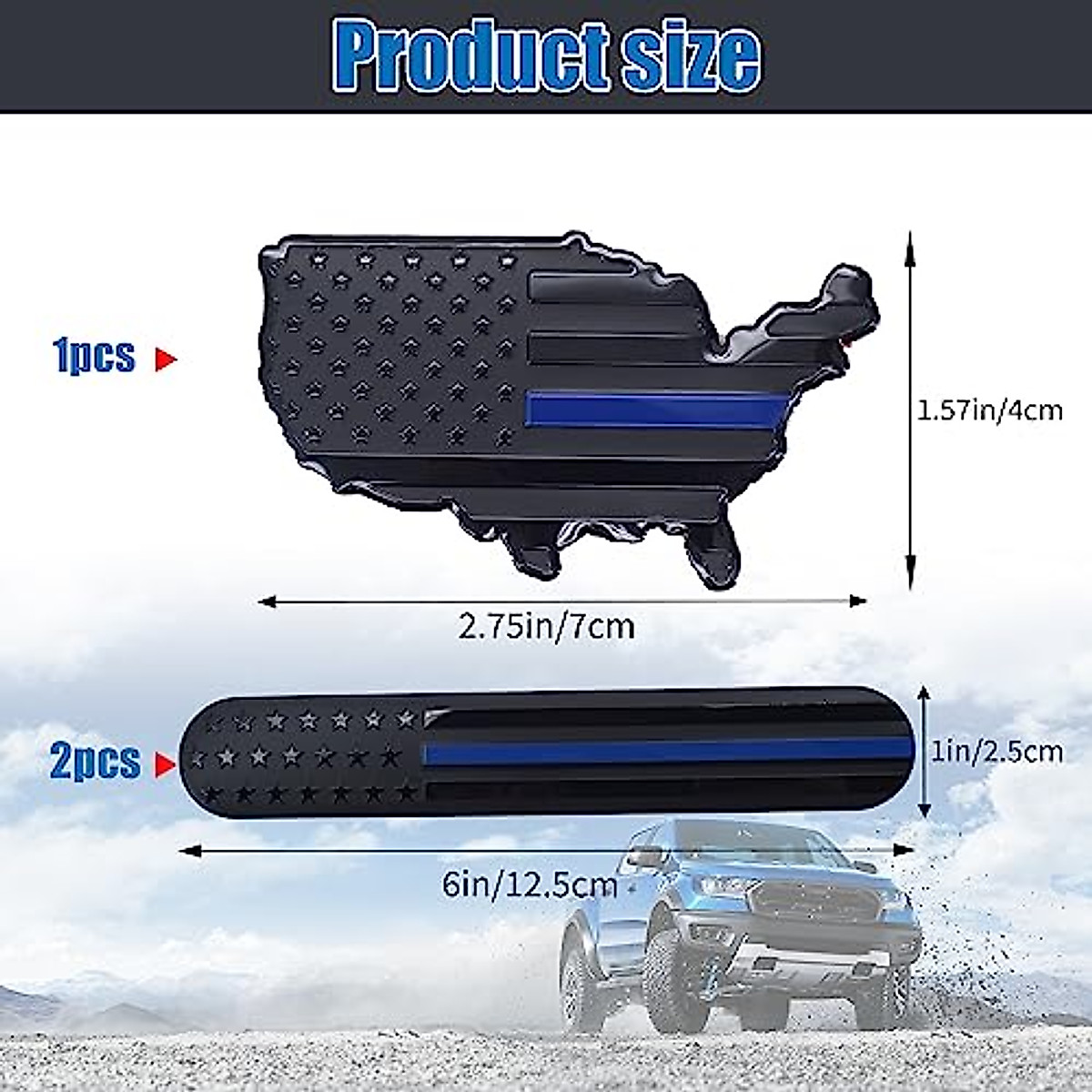 3 Packs Car Badge Emblem Sticker Decal, 3D US American Flag and USA Flag map Decal Emblem Sticker,Metal Adhesive Auto Fender Bumper Badge Stickers, for car Exterior Accessories