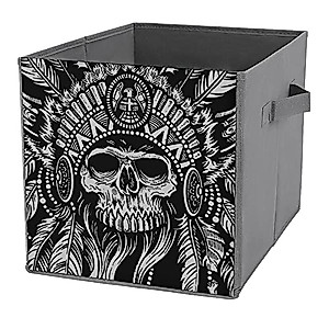 Native American Skulls Collapsible Storage Bins Basics Folding Fabric Storage Cubes Organizer Boxes with Handles