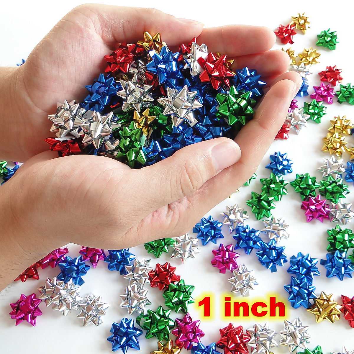 150pcs 1 Inch Gift Wrap Bow 1" Tiny Self Adhersive Mini Present Wraping Mini Bows 6 Colors Holiday Festiveal Christmas Decoration (SERSEE 1")