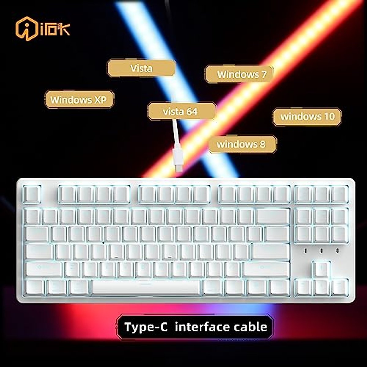 IROK FE87/104 S hot-swappable Gaming Keyboard， backlighting Mechanical Keyboard, Silenced Construction, Type-C Wired Keyboard for Mac Windows White-Red Switch
