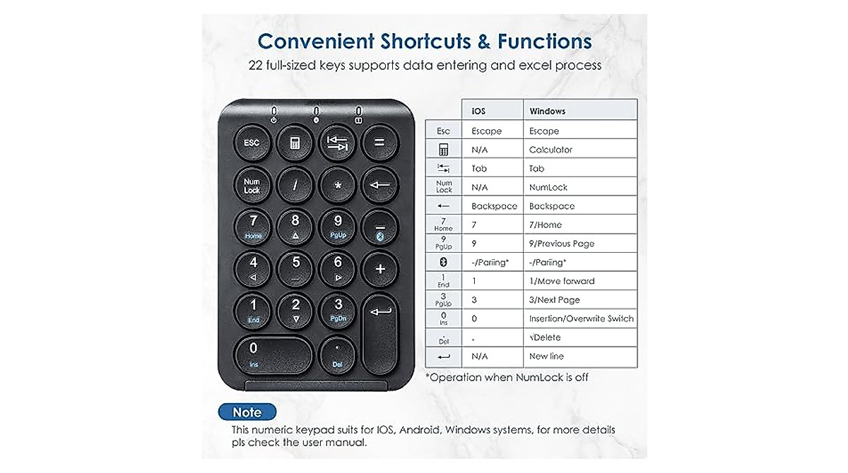 SANWA Bluetooth Numeric Keypad, Rechargeable Wireless Ten Key Number ...