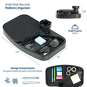 VIVO Black Adjustable Under Desk Mounted Pencil Drawer with Mouse Platform, Storage Tray Office Desk Organizer with Swivel, DESK-AC05M