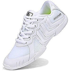 TUOTOM Girls White Cheer Shoes Youth Competition Cheerleading Dance Sneakers Women Breathable Athletic Training Tennis, White, 3 Big Kid
