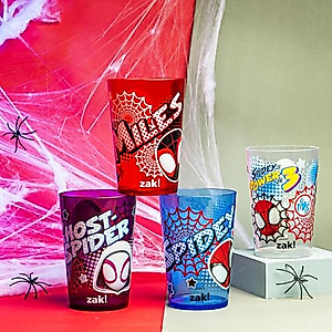 Zak Designs Marvel Spider-Man Nesting Tumbler Set for At Home, 14.5oz Non-BPA Plastic Cups, 4-Pack (Spidey and His Amazing Friends)