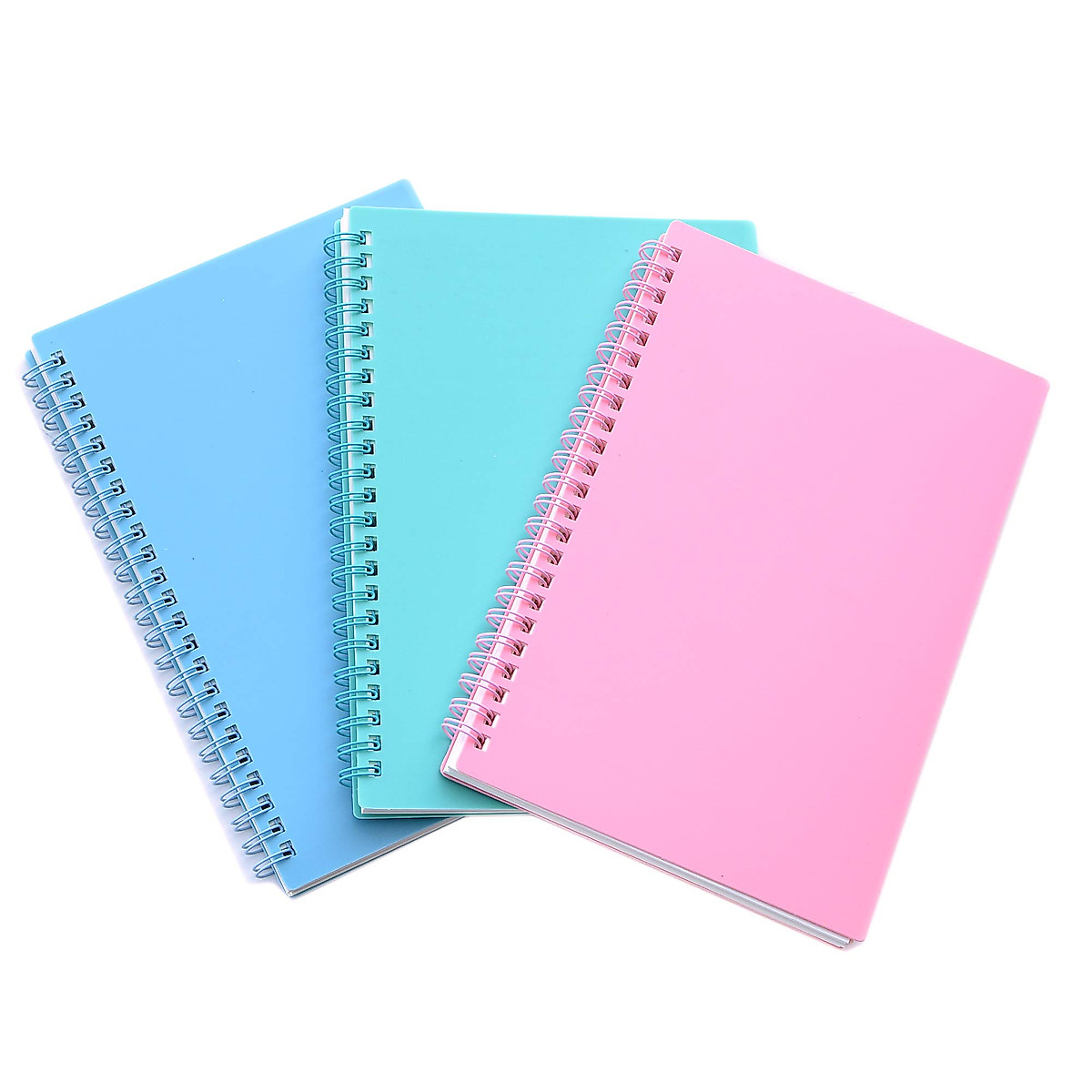 Spiral Notebook, 3 Pcs A5 Thick Plastic Hardcover 8mm Ruled 3 Color 80 Sheets -160 Pages Journals for Study and Notes (Light Pink,Light Green,Light Blue, A5 5.7" x 8.3"-Ruled)