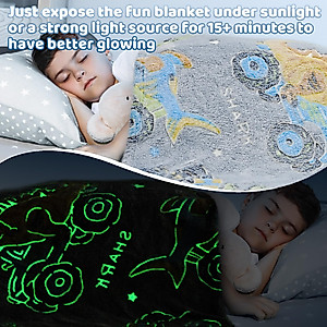 Dinosaur Toys Gifts for Boys Kids Dino Shark Truck Glow in The Dark Blanket Best Birthday Christmas Valentine's Day Easter Presents for Age 1 2 3 4 5 6 7 8 9 10 Years Old Child Teen Soft Throw 60"x50"