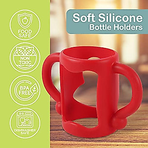 (3-Pack) Bottle Handles for Dr Brown Narrow Baby Bottles with Easy Grip Handles to Hold Their Own Bottle - BPA-Free Soft Silicone - Red Green and Blue