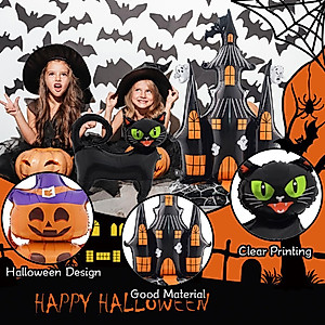 4 Pieces Inflatable Standing Halloween Foil Balloons Inflatable Standing Spooky Castle Pumpkin Black Cat Maylar Foil Balloon for Day of The Dead Horror Halloween Party Decorations