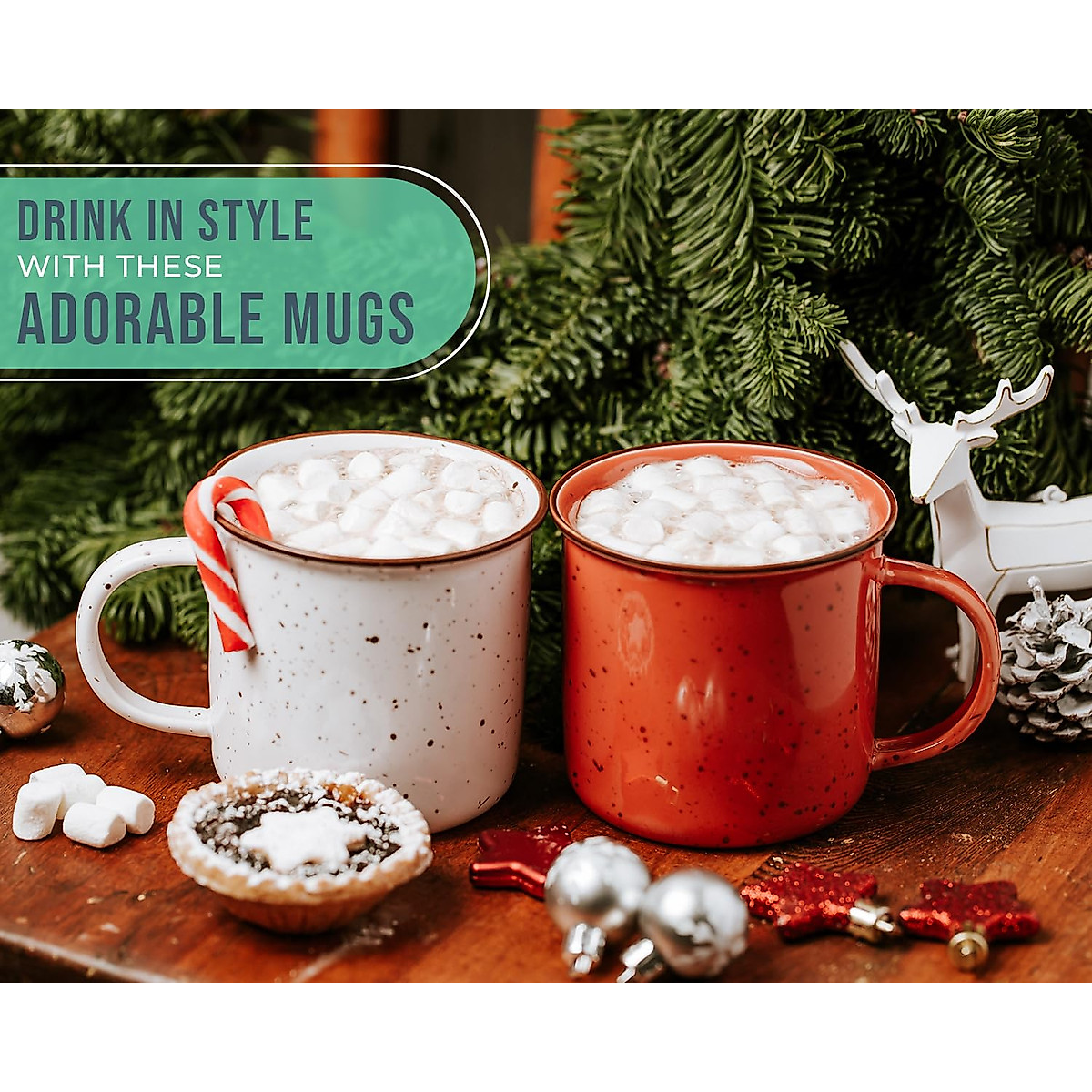 Speckled Campfire Style Mugs - Set of 6-14 oz - Cozy Colors -Coffee Cups - Camping Coffee Mugs - Ceramic | Enamel - Use for Tea/Hot Drinks