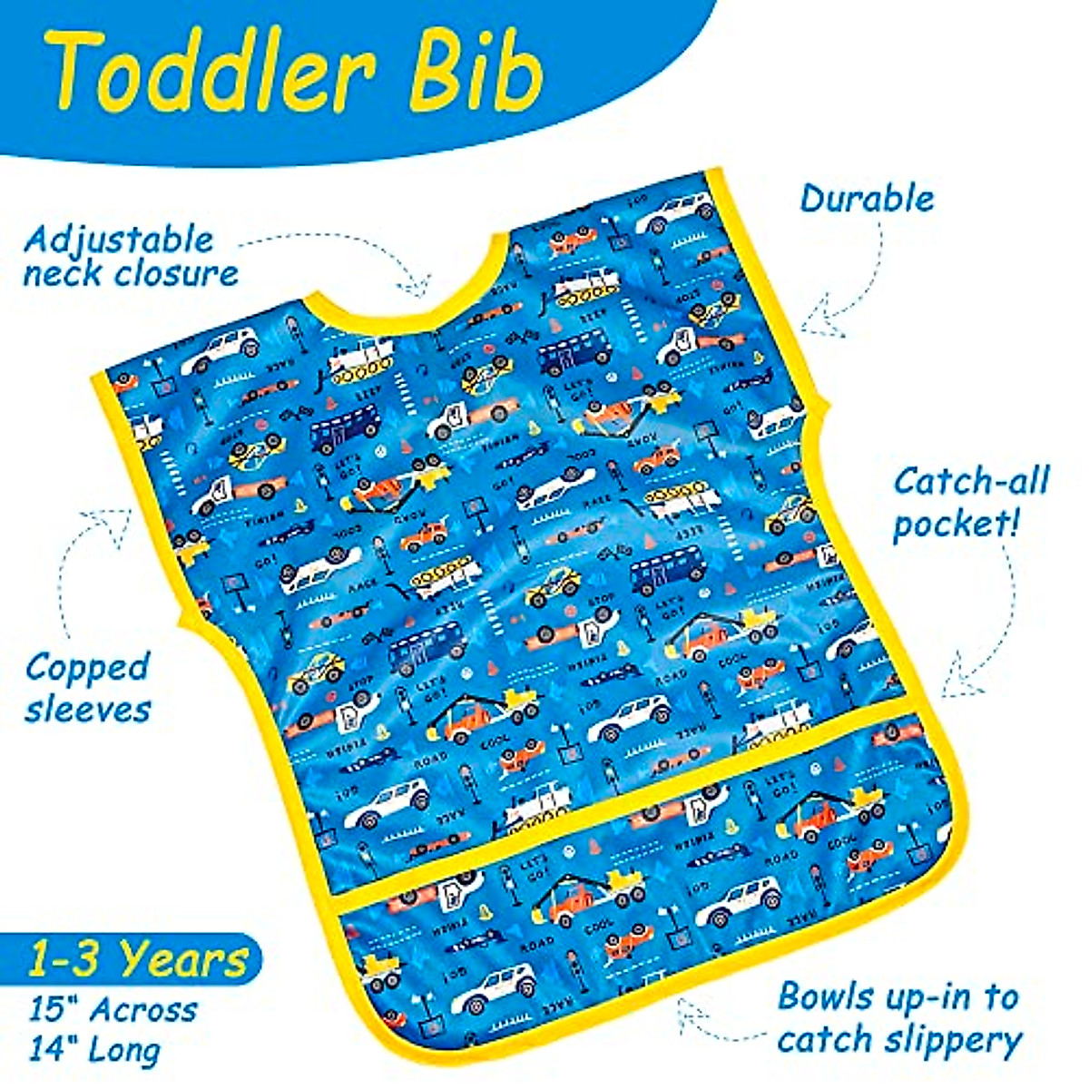 byGG Smock for Baby and Toddler Waterproof Bibs, Mess proof, Fun design, for Eating and other Activities with Catcher Easy clean, Washable