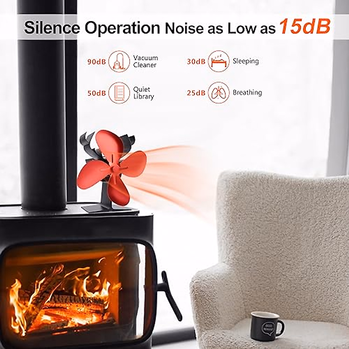 CONBOLA Wood Stove Fan Heat Powered, Silent Operated Fireplace Fan for Wood/Log Burner,Made of Aluminum Material Increases 80% Heat Distribution.(Elk,Red)