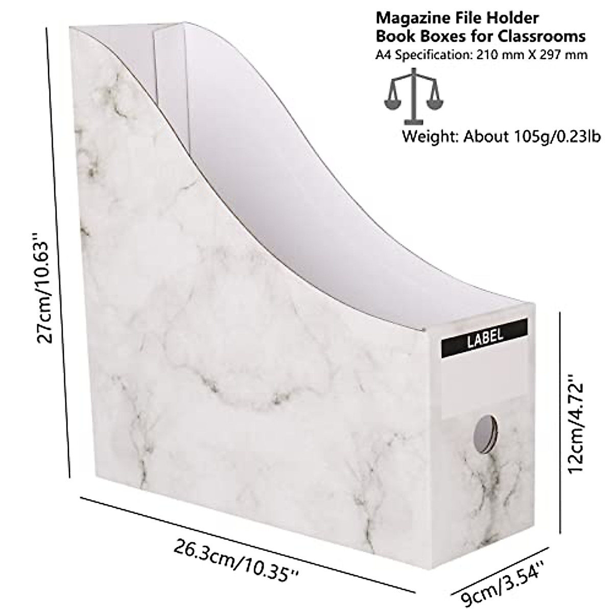 Magazine File Holder Storage Box Catalog Racks Collapsible Office Organizer Box Cardboard Paper File Folders Book Desk Accessories Reference Racks With Labels for A4 Size Document (Marble 5 Pack)