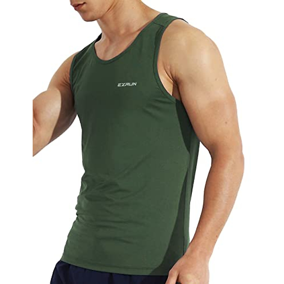 EZRUN Men's Quick Dry Sport Tank Top for Bodybuilding Gym Athletic Jogging Running,Fitness Training Workout Sleeveless Shirts(Green,l)
