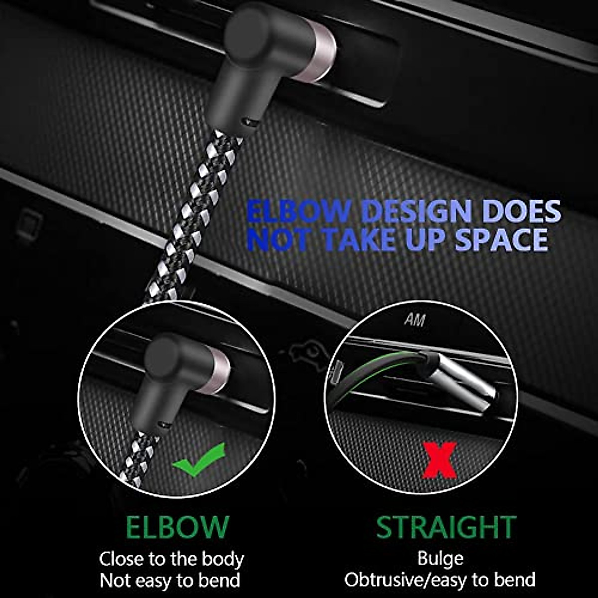 3.5mm Audio Cable 20FT, 90 Degree Right Angle 3.5mm(1/8" TRS) Male to Male Auxiliary Stereo Cable Gold Plated Nylon Braid HiFi Audio Cord for Car, Headphone,iPhones, Tablets