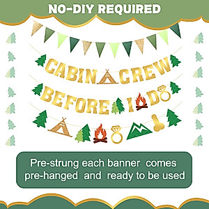 Camp Bachelorette Decorations, Pre-assembled Cabin Crew Before I Do Banner, Gold Green Bachelorette Party Decor for Bride, Camping Party Decorations With Pennant Flags Garland