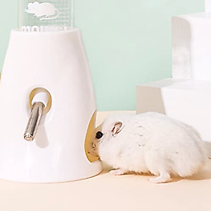 POPETPOP Hamster Water Bottle with Stand Small Animals Water Bottle Hanging Water Feeding Bottles Auto Dispenser for Dwarf Hamsters Guinea Pigs Rats Mice Gerbils - White