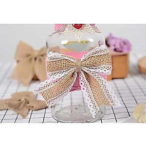 10 Pcs Burlap Bows Bow Tie Ornaments Handmade Rustic Bowknot Wedding Decor Bows Bowknot Embellishments for DIY Art Craft Gifts Wrapping Home Wedding Party Supplies Decoration (Style B)