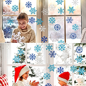 60 Pieces Snowflakes Cutouts Glitter Blue Silver Snowflake Cutouts Glitter Snowflake Cutouts Snowflakes Board Cutouts with Glue Point Dots for Christmas Winter Theme Party Decoration