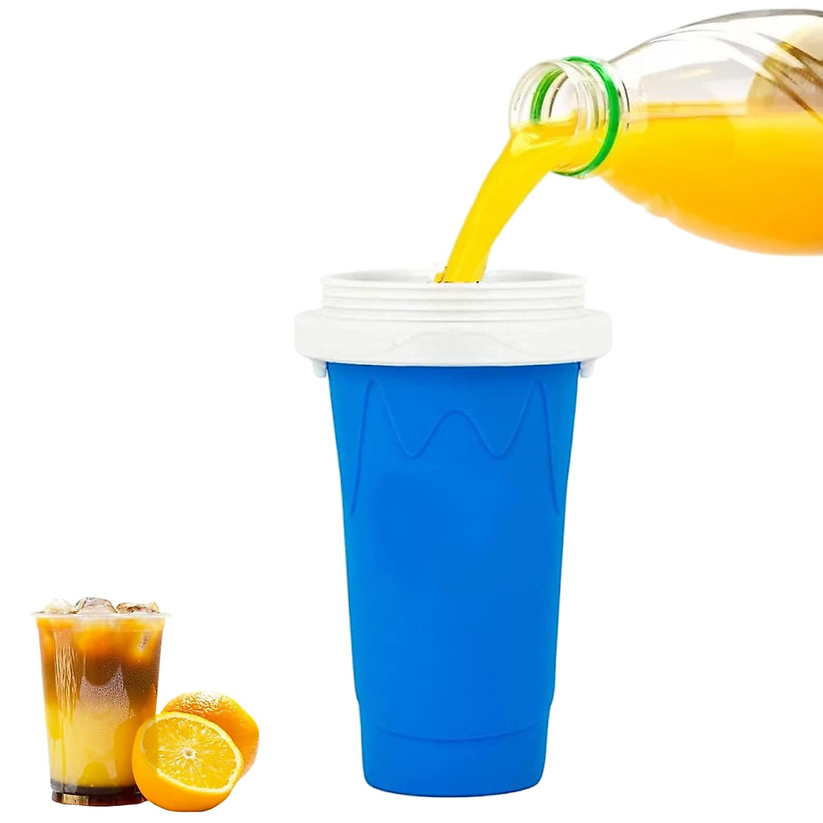 Slushy Maker Cup,Slushy Maker Squeeze Cup,Quick Frozen Smoothies Cups Frozen Magic Cup,Summer Juice Ice Cream Cup,DIY Homemade Smoothie Cups,Reusable Silicon Ice Cup with Straw Spoon 2PCS Blue+Red