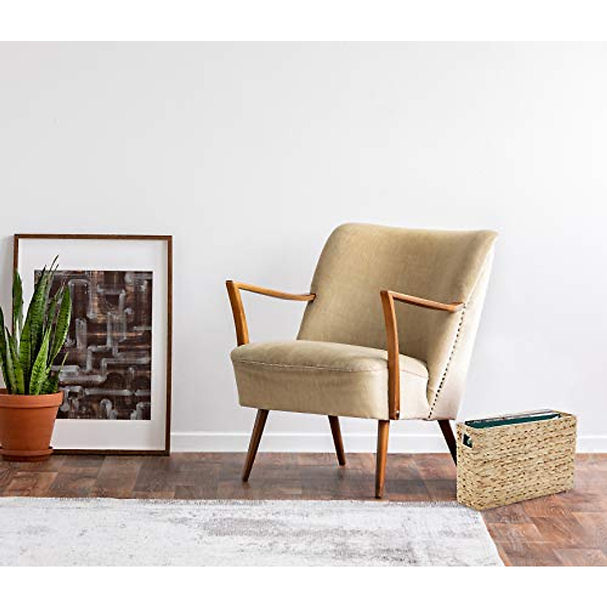 Americanflat Hand-Woven Water Hyacinth Magazine Basket with Handles - Versatile Home or Office Storage, 15 L x 5 W x 10 H inches