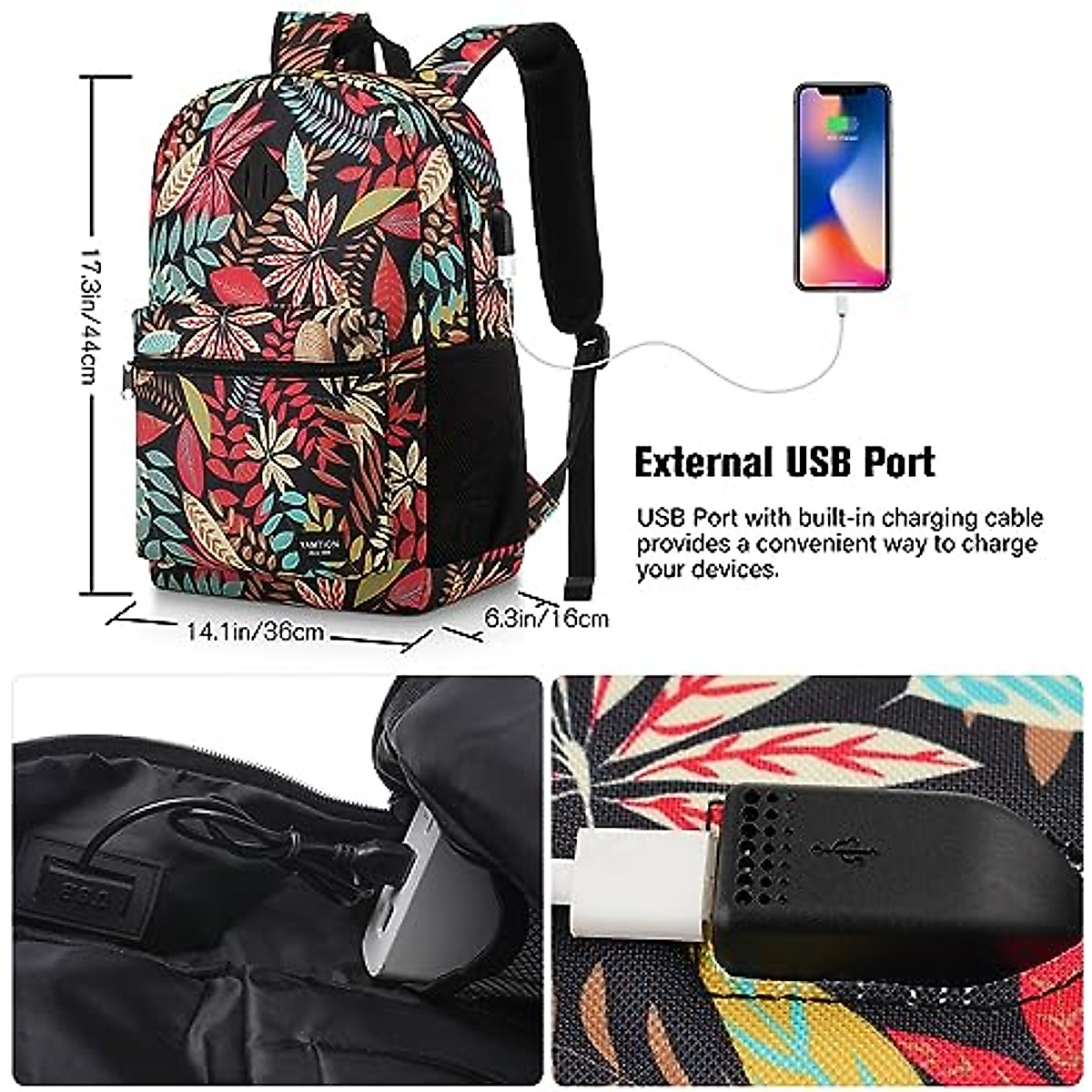 YAMTION Laptop Backpack Women,School Backpack Printing with USB Port for College Work Business Travel