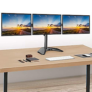 HUANUO Triple Monitor Stand, Free Standing Three Monitor Desk Mount for Screens Up to 24 inch, Heavy-Duty Fully Adjustable Monitor Arm, Holds Up to 22lbs Each, VESA 75x75 or 100x100