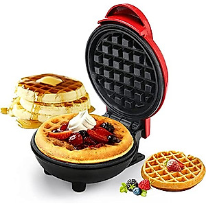 USEFUL PICKS Mini Waffles Maker for Individual, Easy to Clean, Non-Stick Surfaces, 5 Inch, Red